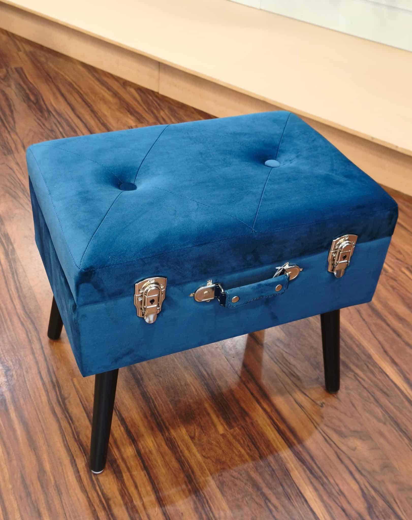 Blue Velvet Storage Footstool - Ashford Collection