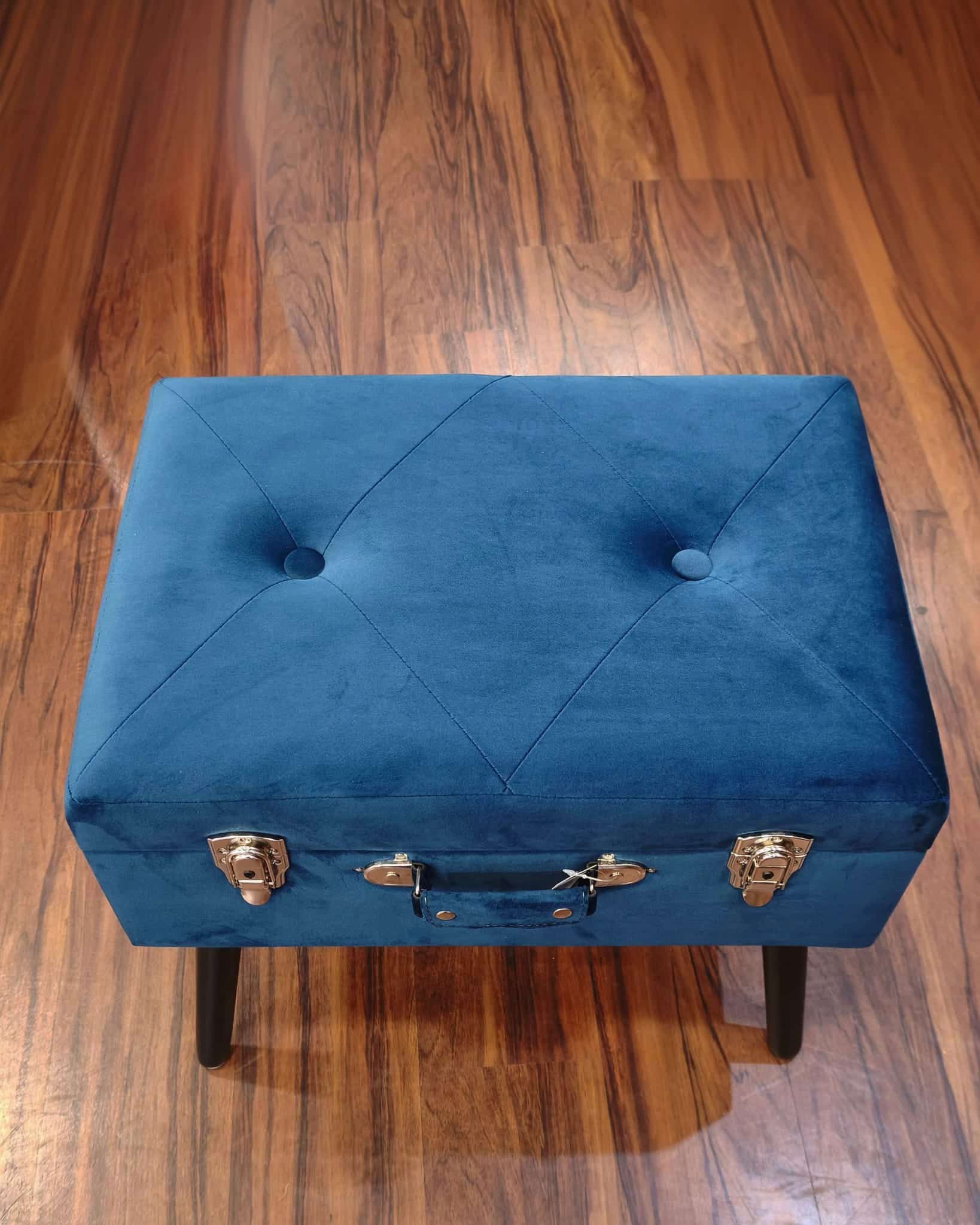 Blue Velvet Storage Footstool - Ashford Collection