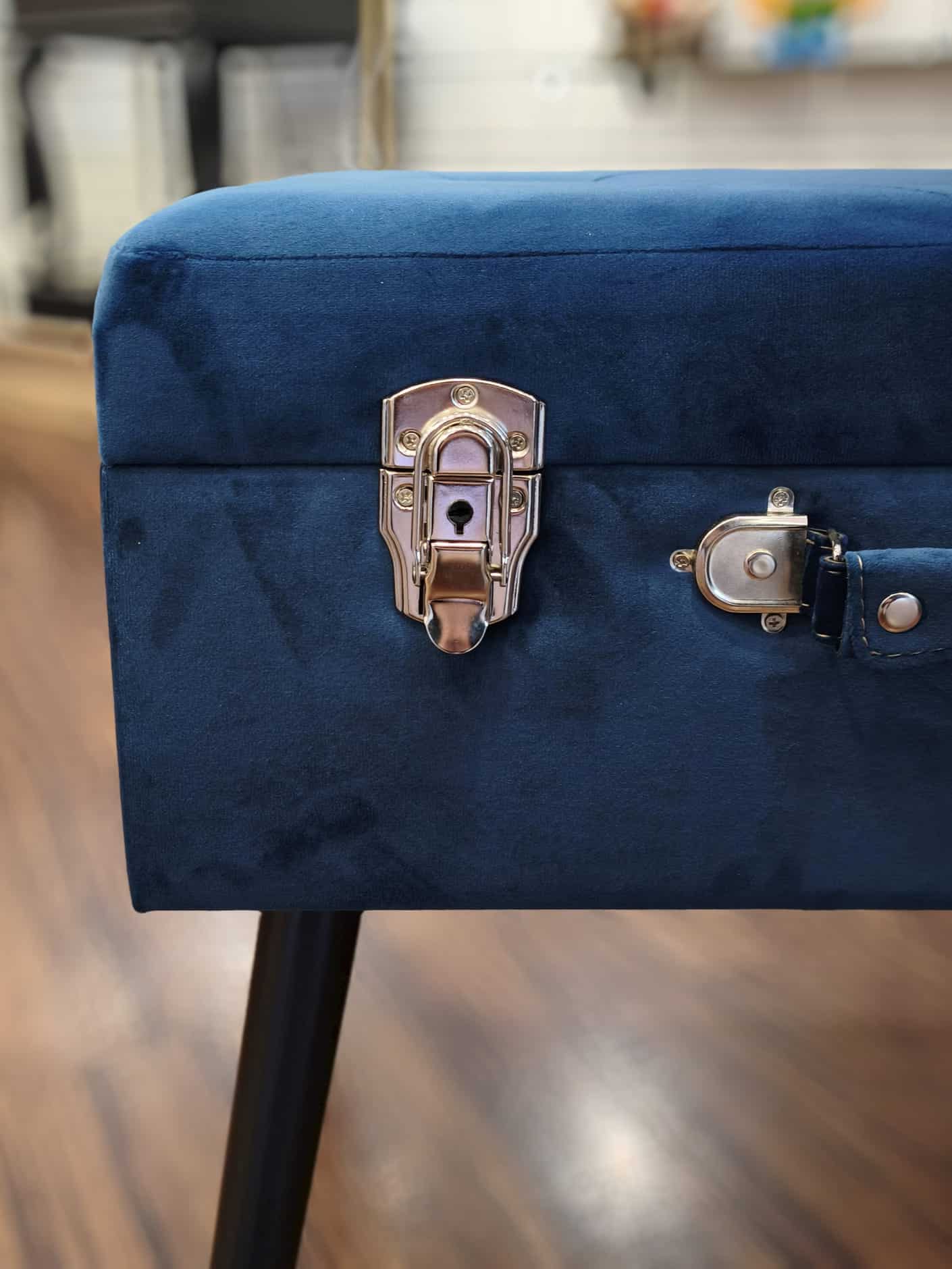 Blue Velvet Storage Footstool - Ashford Collection